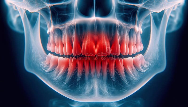 Detailed 3D Illustration of Human Teeth and Gums Highlighted in Red ...