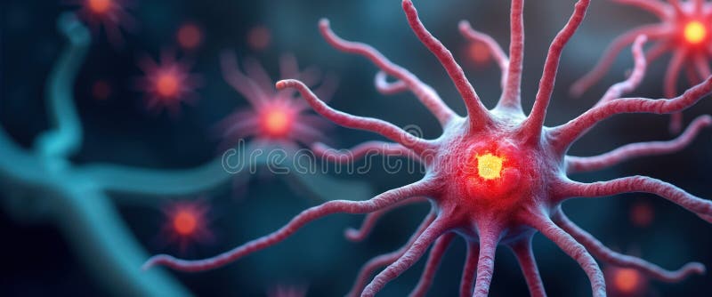 Detailed 3D Illustration of Nerve Cell. Focus on Intricate Neuron ...