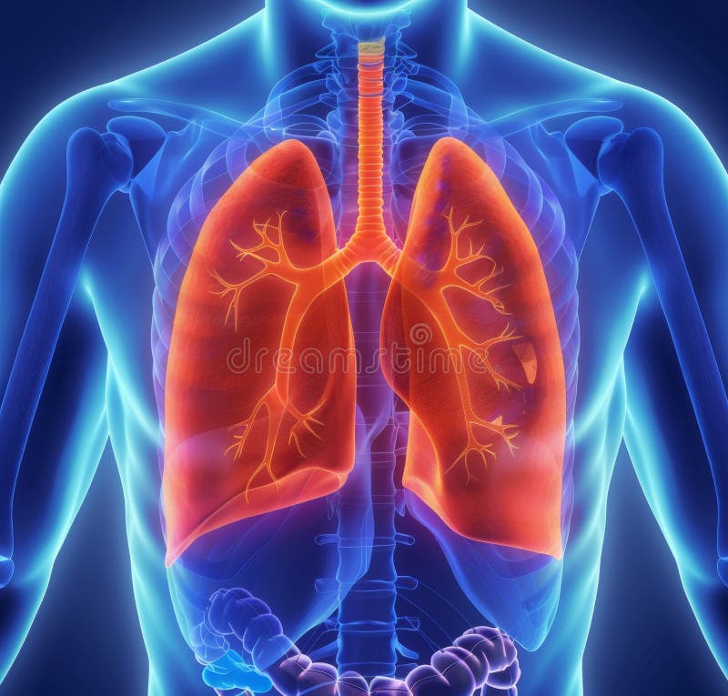 3D Illustration of a Human Chest with Highlighted Lungs in a ...
