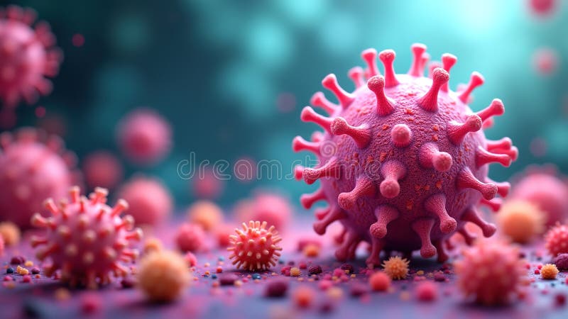 Detailed 3D Illustration of Virus Structure with Colorful Background ...