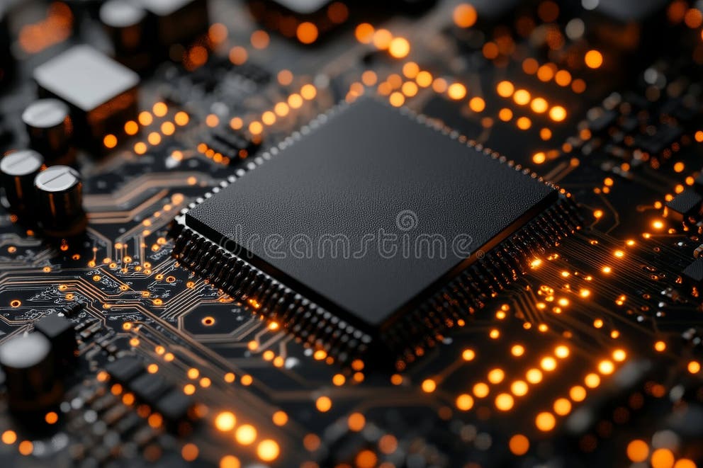 A Detailed 3D Image of a Computer Chip, Emitting Light from Its ...