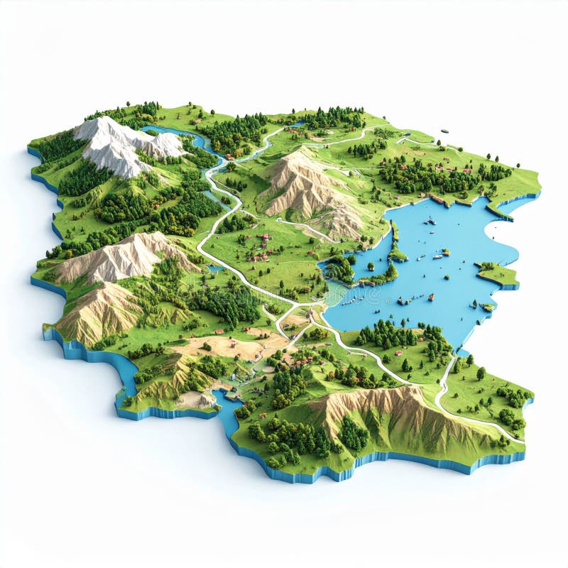 Detailed 3D Isometric Map of a Countryside Region Stock Illustration ...
