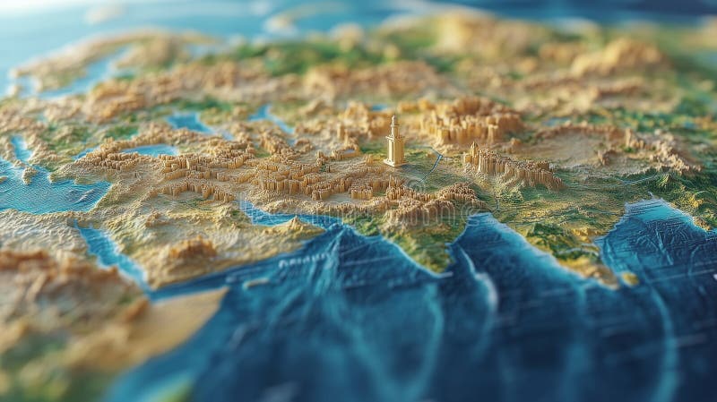 Detailed 3D Map Highlighting Middle Eastern Terrain and a Prominent ...