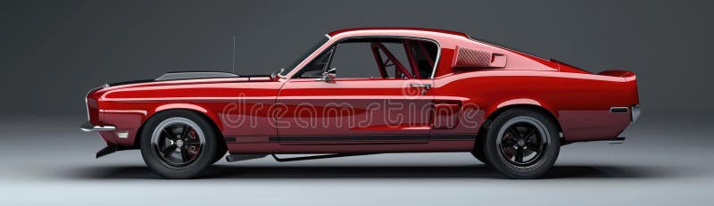 Detailed 3D Model of a Classic Muscle Car with a Powerful Engine and ...