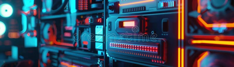 A Detailed 3D Model of a Gaming Computer Tower with Glowing Components ...