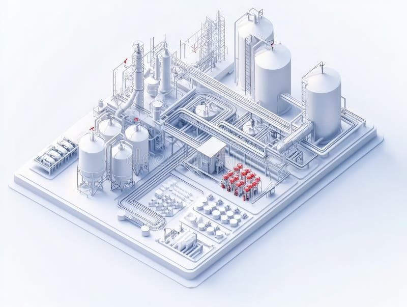 Isometric View of a Modern Industrial Refinery Complex: Detailed 3D ...