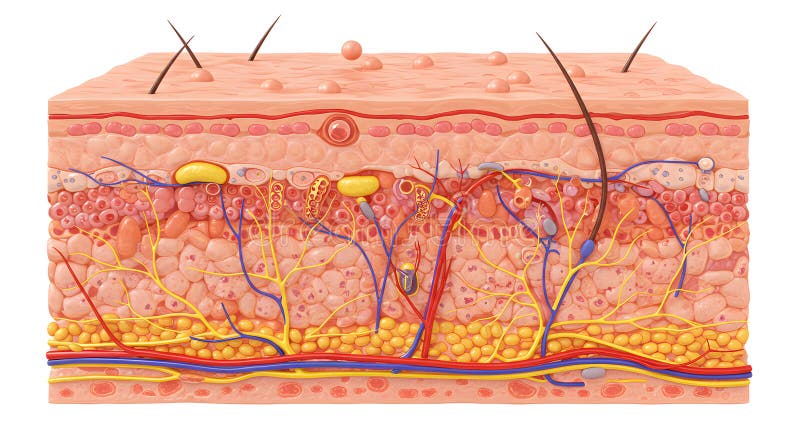Detailed 3D Rendering of Human Skin Cross Section Anatomy Showing ...