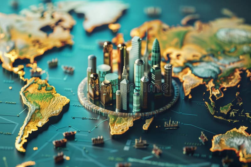 Detailed 3D Model of World Map with Buildings Stock Photo - Image of ...