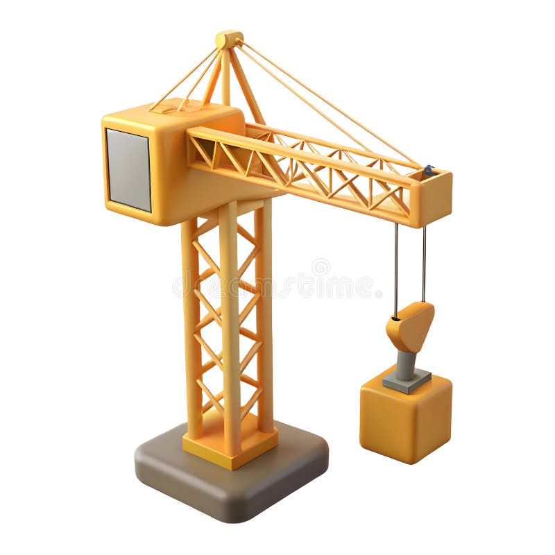 Yellow Construction Crane 3D Model: Isometric View Stock Image - Image ...