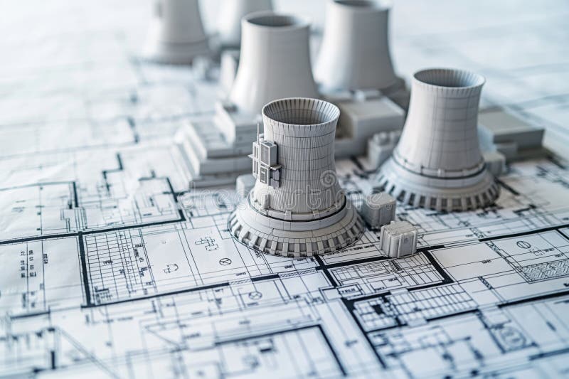 Industrial 3D Printing Models on Blueprint Stock Photo - Image of ...