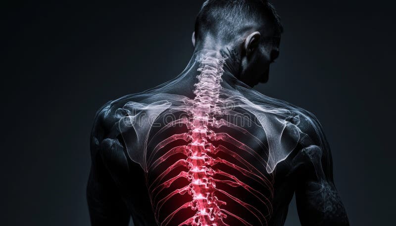 Detailed 3d X Ray Visualization of Male Back Pain with Highlighted ...