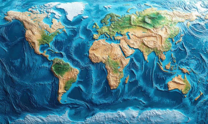 Detailed 3d Relief Map Earth Showing Continents Oceans Stock Photos ...