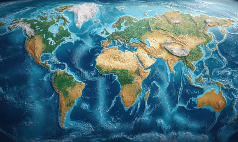 Detailed 3d Relief Map Earth Showing Continents Oceans Stock Photos ...