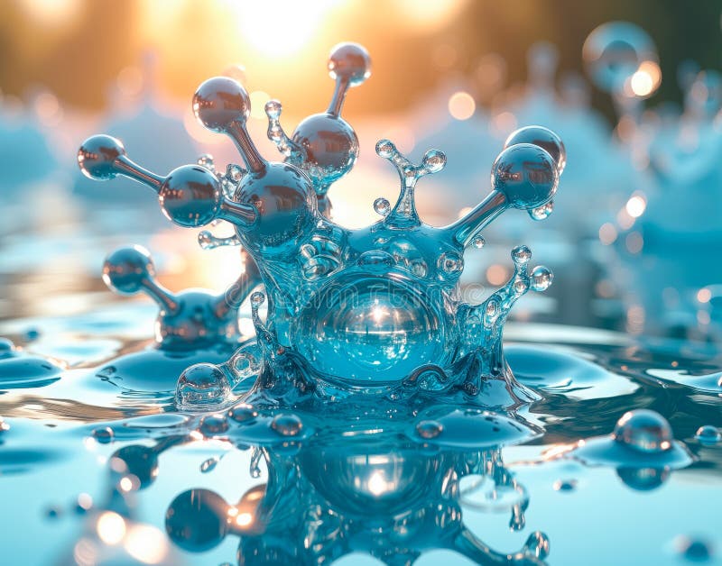 A Detailed 3D Render of a Chemical Molecule Floating in Liquid, with ...
