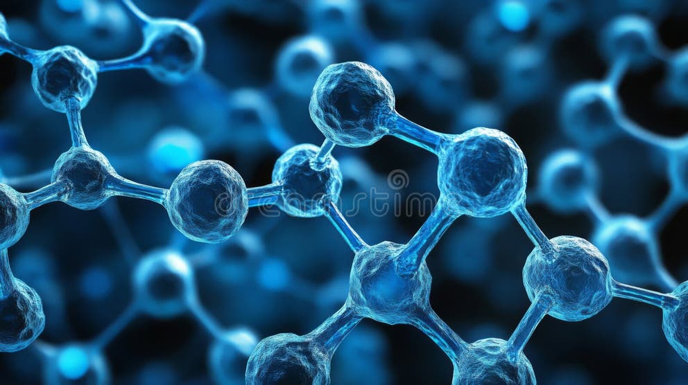 Detailed 3D Render of a Complex Molecular Structure on Dark Blue ...