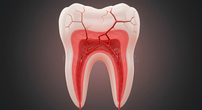 Cracked Tooth Anatomy Illustration: Detailed 3D Render of a Fractured ...