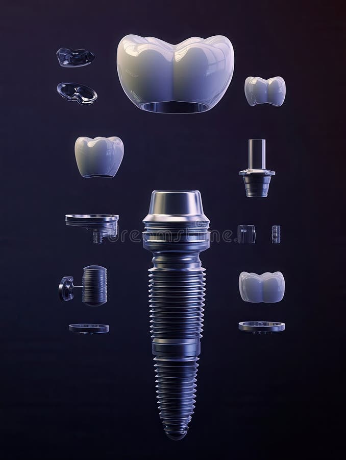 Detailed 3D Render of a Dental Implant in Exploded View Showcasing All ...