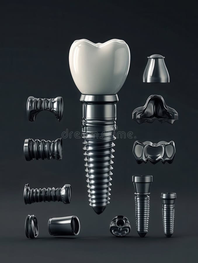 Detailed 3D Render of a Dental Implant in Exploded View Showcasing All ...