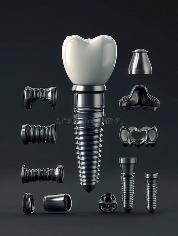 Detailed 3D Render of a Dental Implant in Exploded View Showcasing All ...