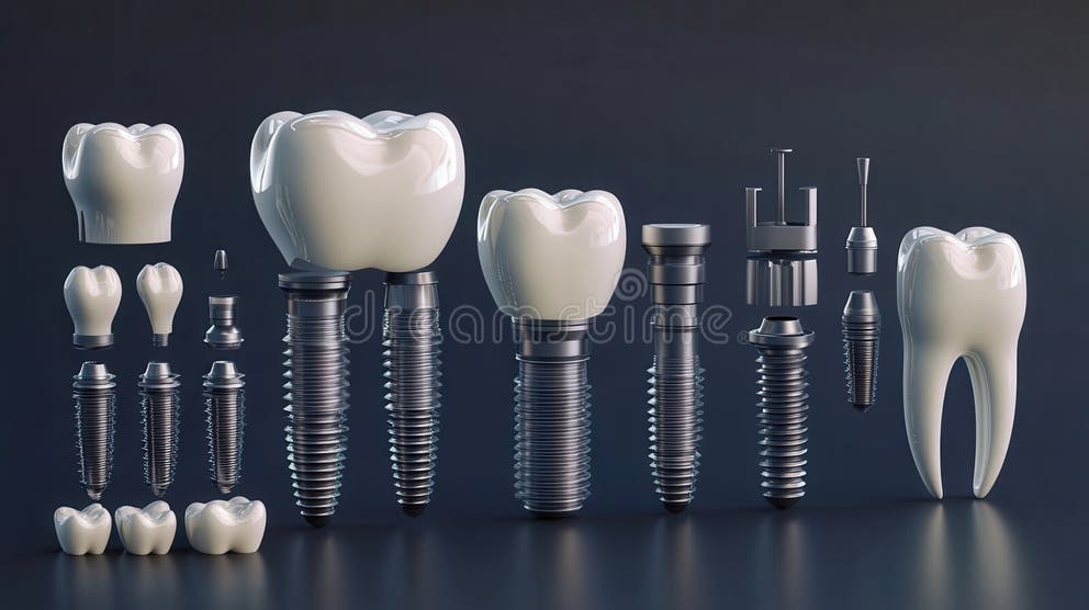 Detailed 3D Render of a Dental Implant in Exploded View Showing Every ...