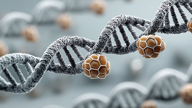 Detailed 3D Render of DNA Double Helix with Orange Spheres Stock ...