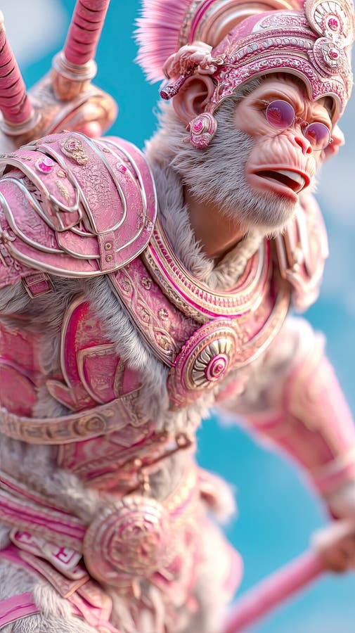 Detailed 3D Render of Hanuman, Monkey God, in Pink Armor with Dynamic ...