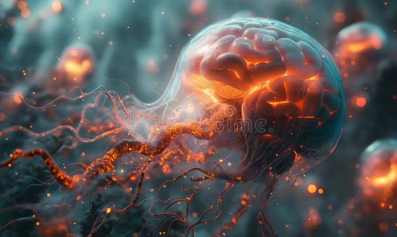 Computer Generated Human Brain. Generative AI Stock Illustration ...