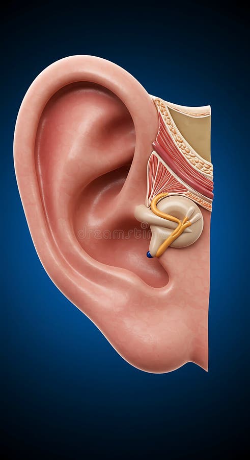 Detailed 3D Render of Human Ear Anatomy: Inner Ear Structures, Cochlea ...