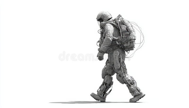 Detailed 3D Render of Humanoid Exoskeleton Walking in Isolation Stock ...