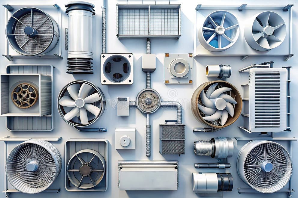 Detailed 3D Render of Industrial Ventilation System Components Isolated ...