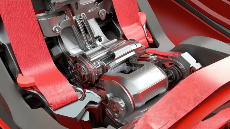 Detailed 3D Render of Interior Mechanical Components Featuring Metallic ...