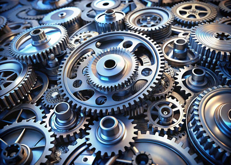 Detailed 3D Render of Interlocking Silver Gears and Cogs a Realistic ...
