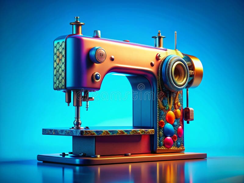 Detailed 3D Render of a Modern Computerized Sewing Machine on a Blue ...