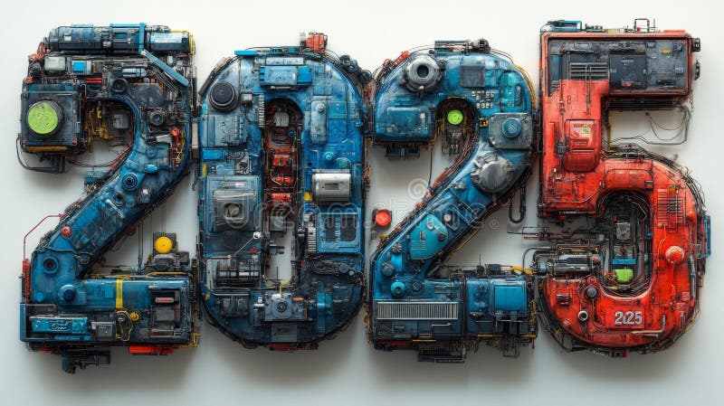 Futuristic 3D Render of Industrial 2025 Numbers with Mechanical Detail ...