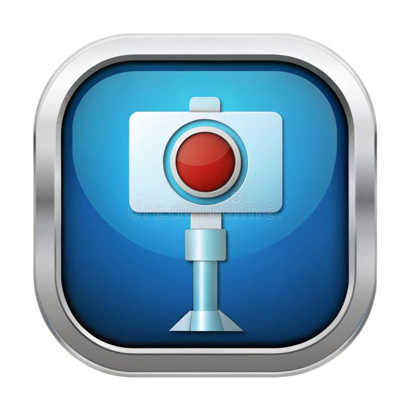 Detailed 3D Render of Periscope Icon with Red Lens in Blue Button ...