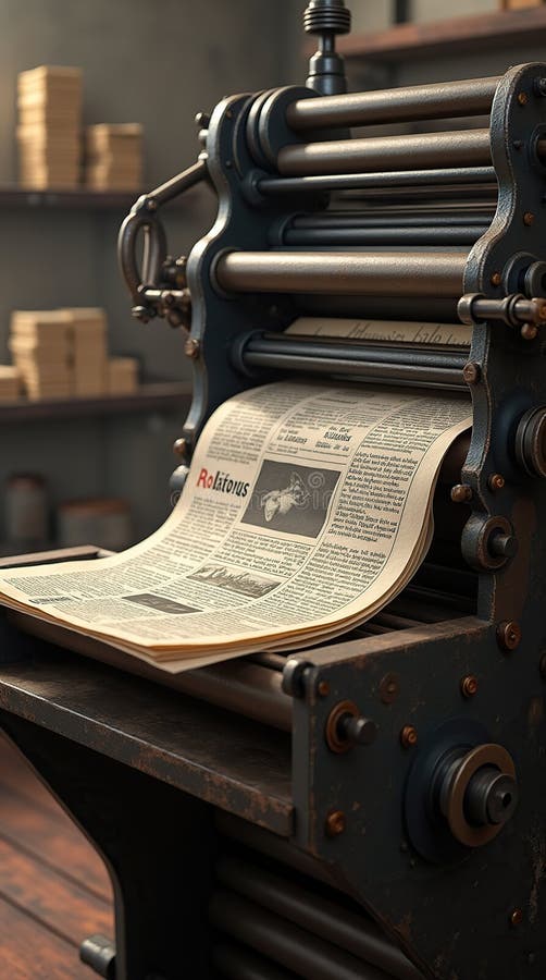 Antique Printing Press Producing Newspapers in a Vintage Workshop ...