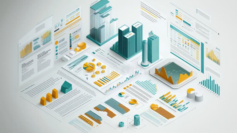 3D Render of Business Data and Analytical Charts Stock Illustration ...