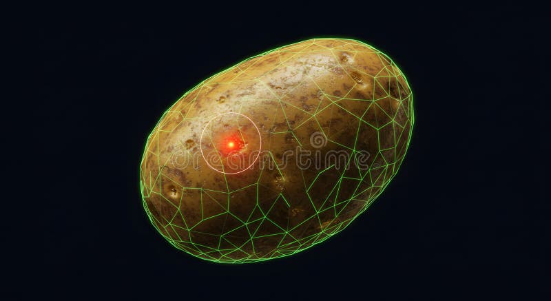 Detailed 3D Render of a Single Potato with Wireframe Overlay Against a ...