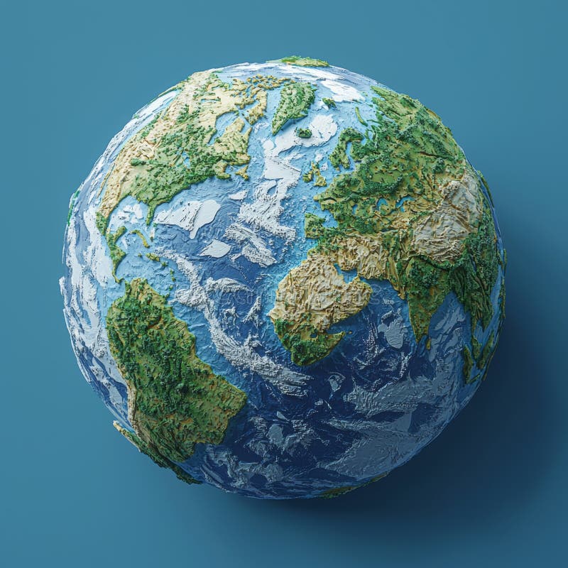 Detailed 3D Rendered Globe Showing Continents with Realistic Relief and ...