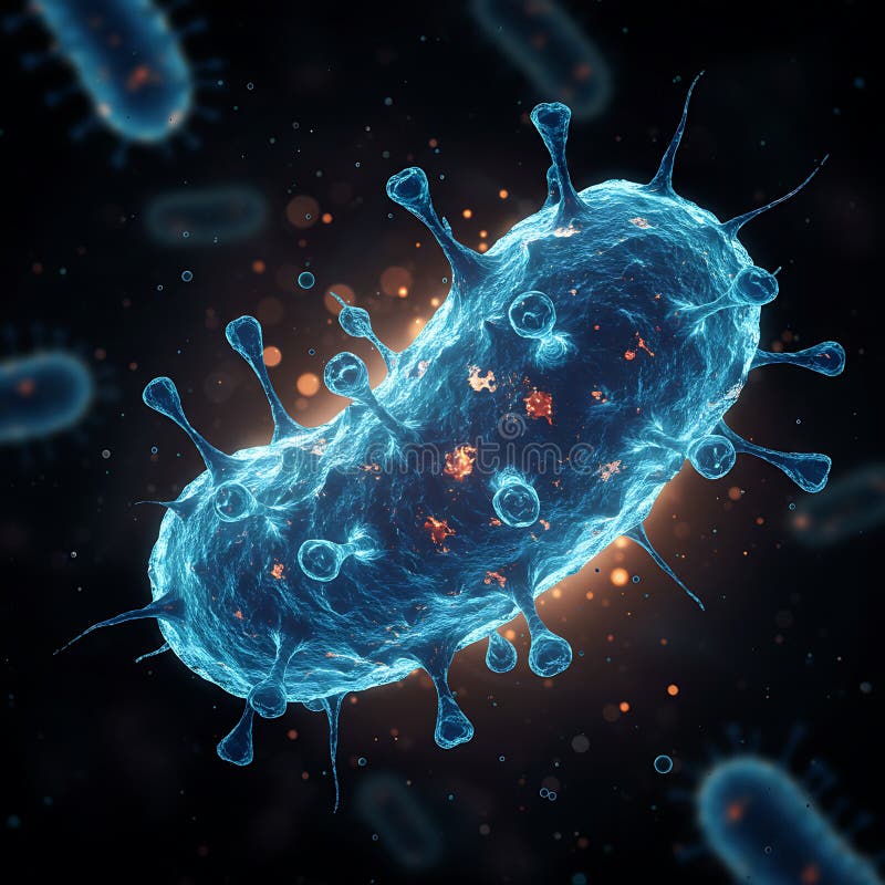 A Detailed 3D Rendering of a Bacterium Shows a Bright Blue Color with ...