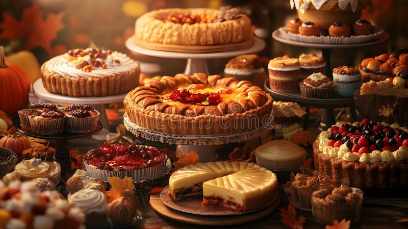 Canadian Thanksgiving Dessert Table, Showcasing an Array of Pies, Cakes ...