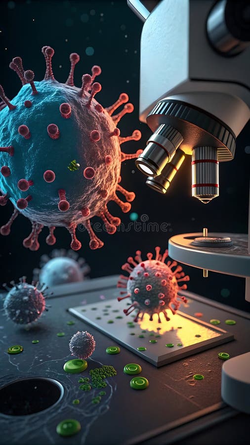 Detailed 3D Rendering: COVID-19 Virus Under Microscope in Lab ...