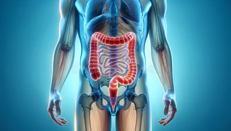 3D Illustration of the Human Digestive System Highlighting the ...