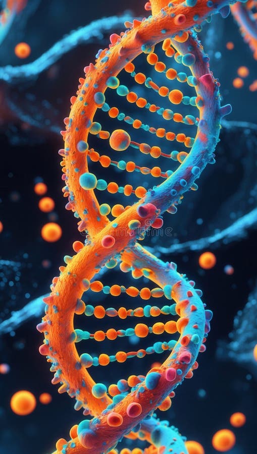Vibrant 3D Illustration of a DNA Double Helix Structure with Glowing ...