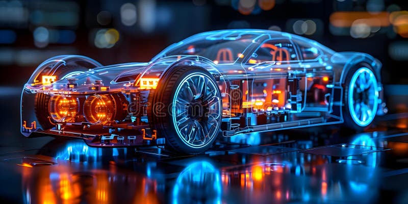 Detailed 3D Rendering of Electric Vehicle Prototype with Visible Engine ...