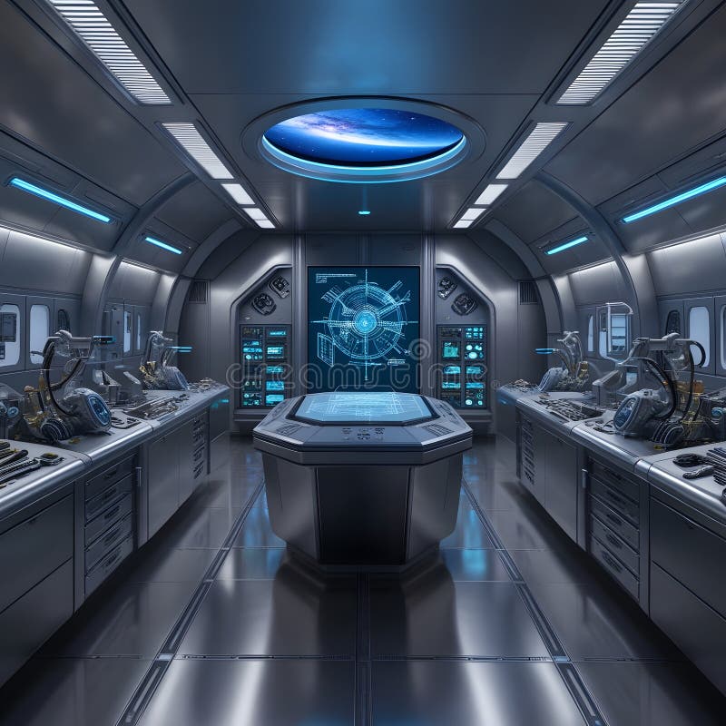 Inside the Spacecraft: 3D Render of a High-tech Inspection Room. Stock ...