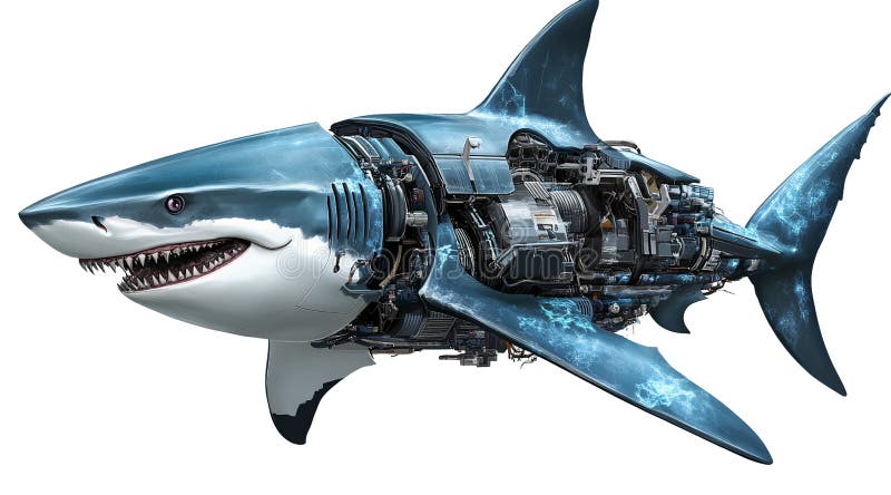 Mechanical Shark Futuristic Engine Design Isolated Stock Illustration ...