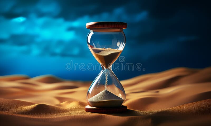 Hourglass on Sand Under Dramatic Sky, Symbolizing Time Passing Stock ...
