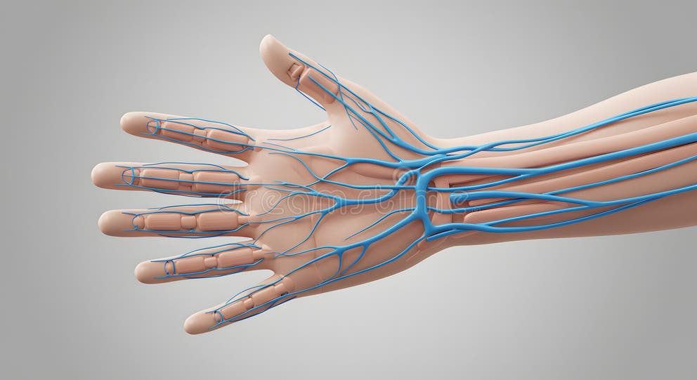 Detailed 3D Model of Human Hand Anatomy Showing Vascular System and ...