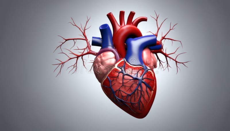 A Detailed 3D Rendering of a Human Heart with Visible Arteries and ...